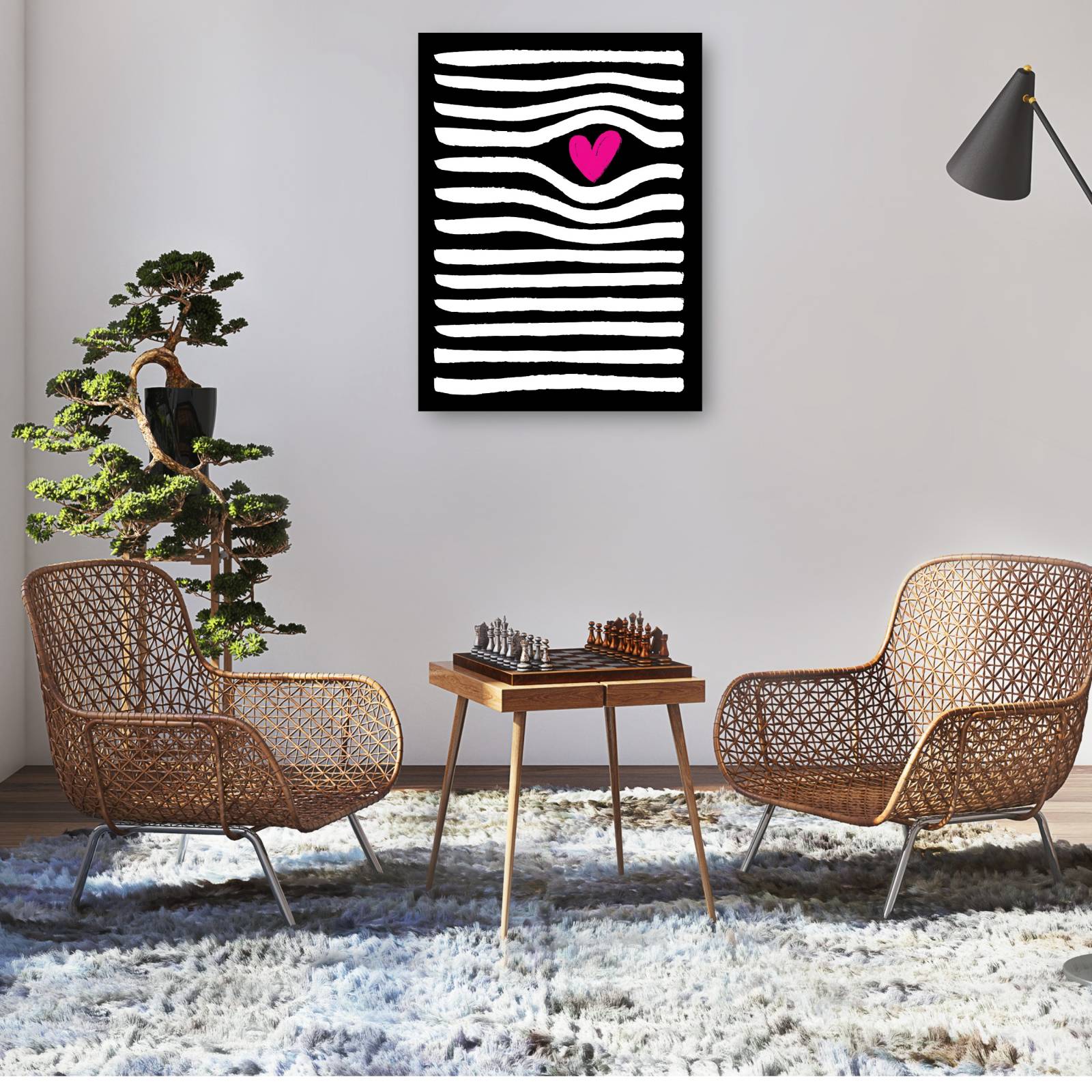 cuadro decorativo - Rayas Blancas Corazon Rosa