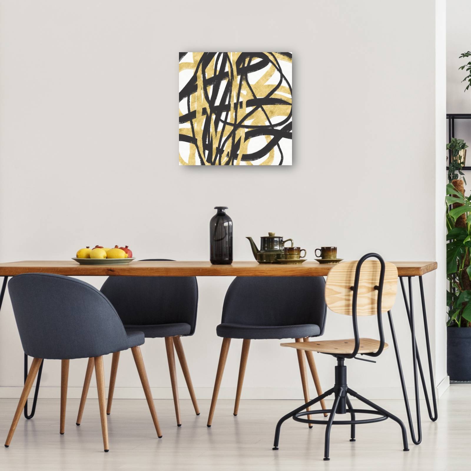 cuadro decorativo Líneas negras y doradas