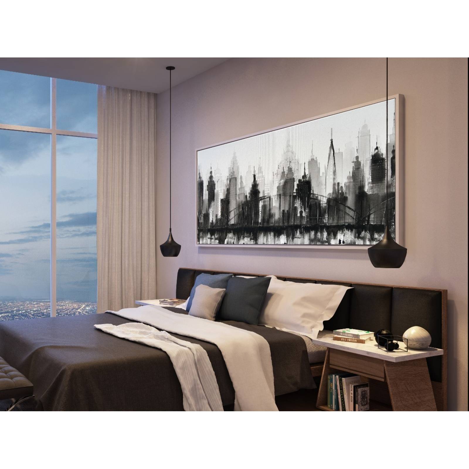 Cuadro Decorativo Moderno Con Caja Veneciana Ciudad Abstract