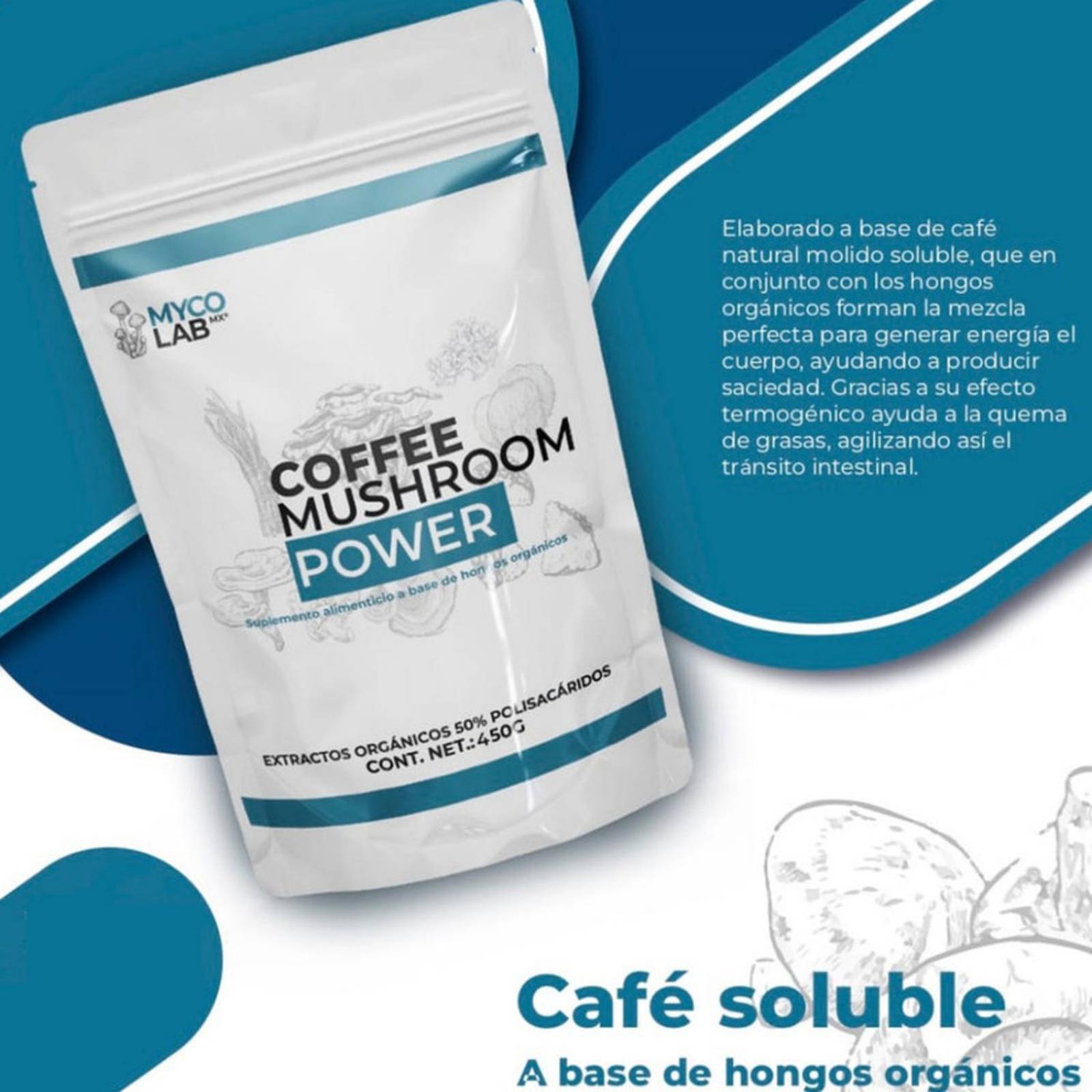 Cafe Soluble en Polvo extracto de Hongos organico medicinal