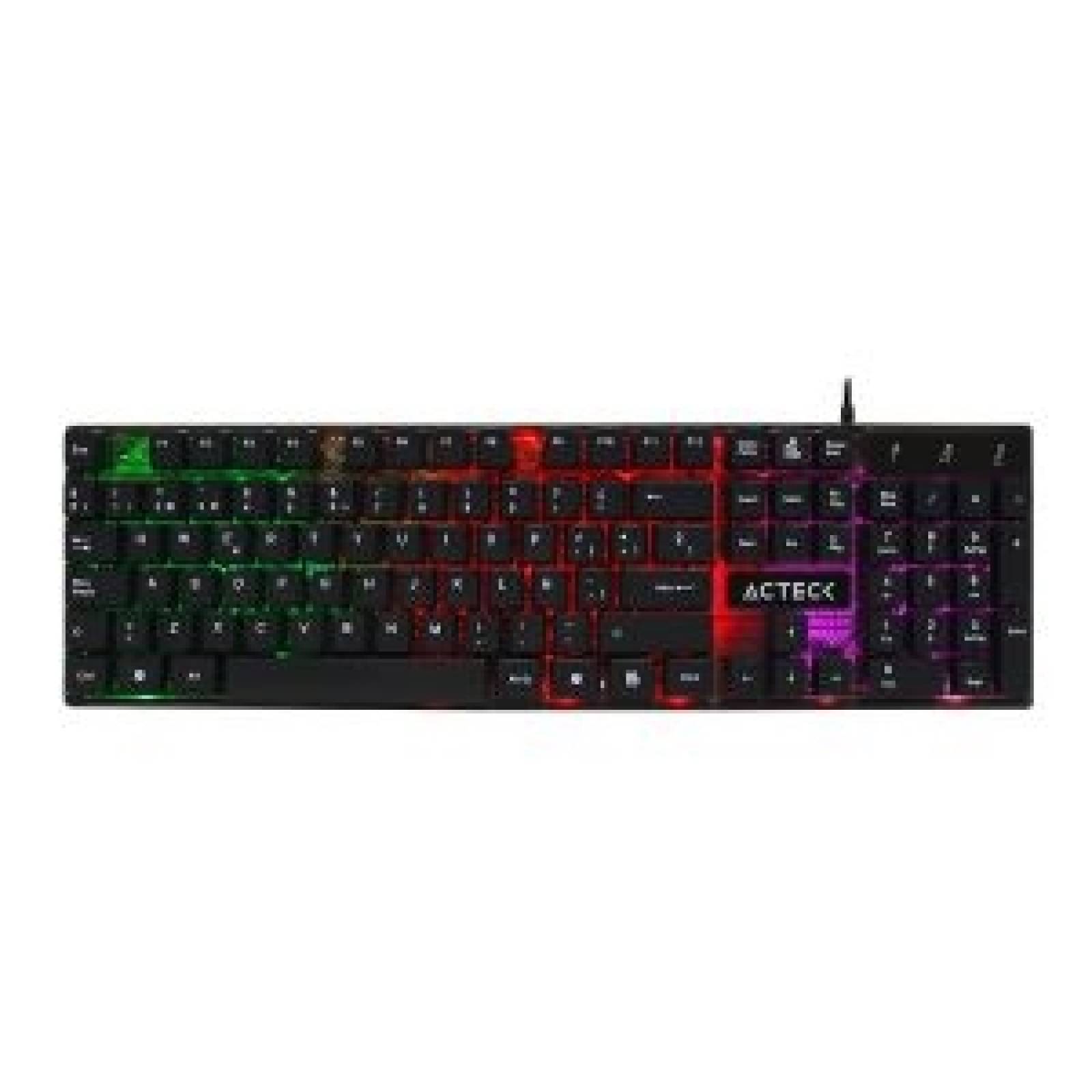 Acteck Teclado Iluminado Led Aurean TA220G Alambrico USB Negro-Tranparente