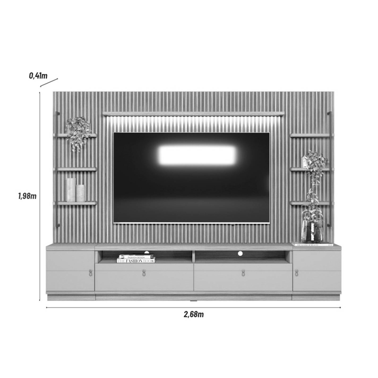 Conjunto para TV Bossa Aoru Panel, Mesa y Módulos laterales