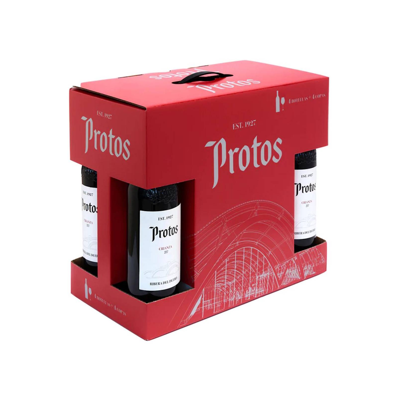 Vino Tinto Protos Crianza 4 bot 750 ml + 4 Copas
