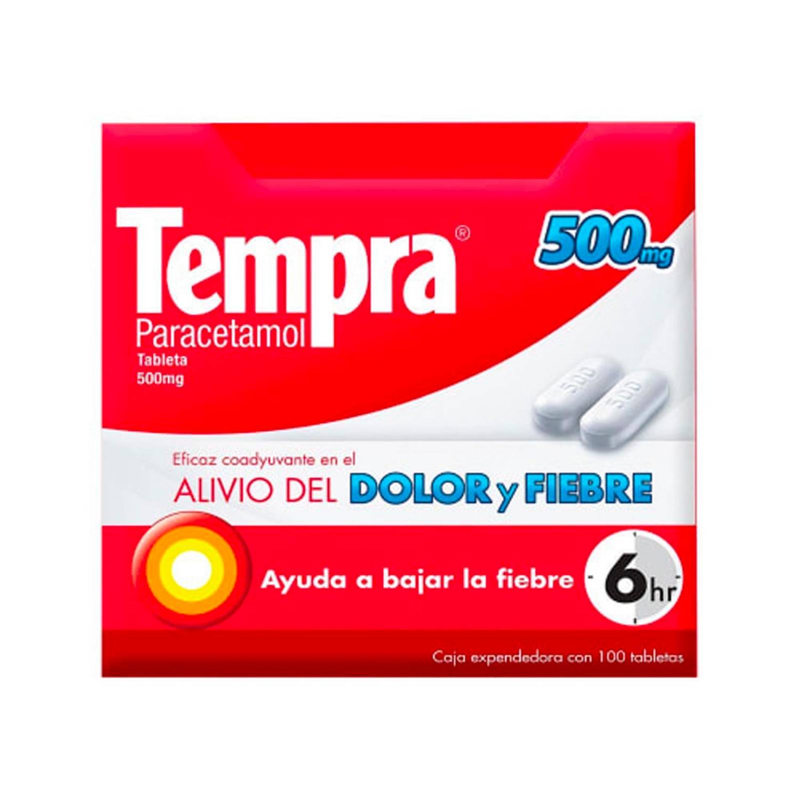 Tabletas Tempra 500 mg 100 Cápsulas