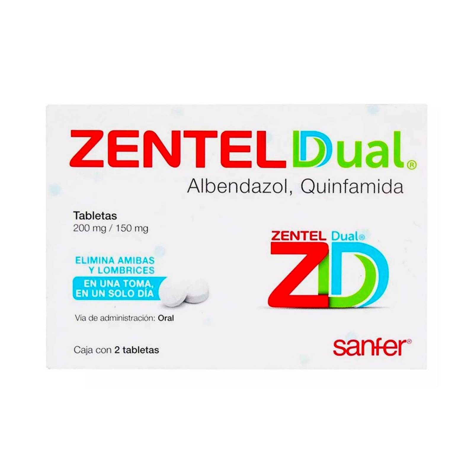 Tabletas Zentel Dual 2 pzs