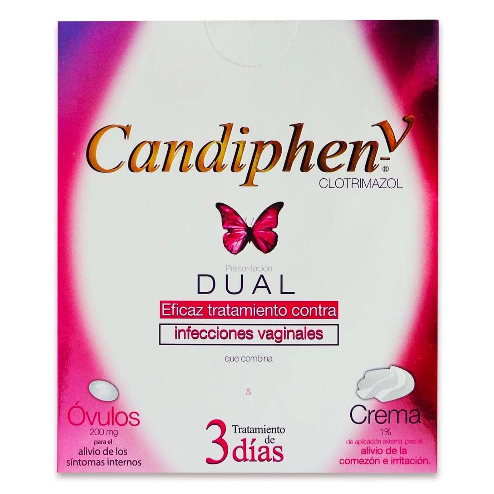 Clotrimazol Candiphen V Dual 3 Óvulos+Crema 10 gr