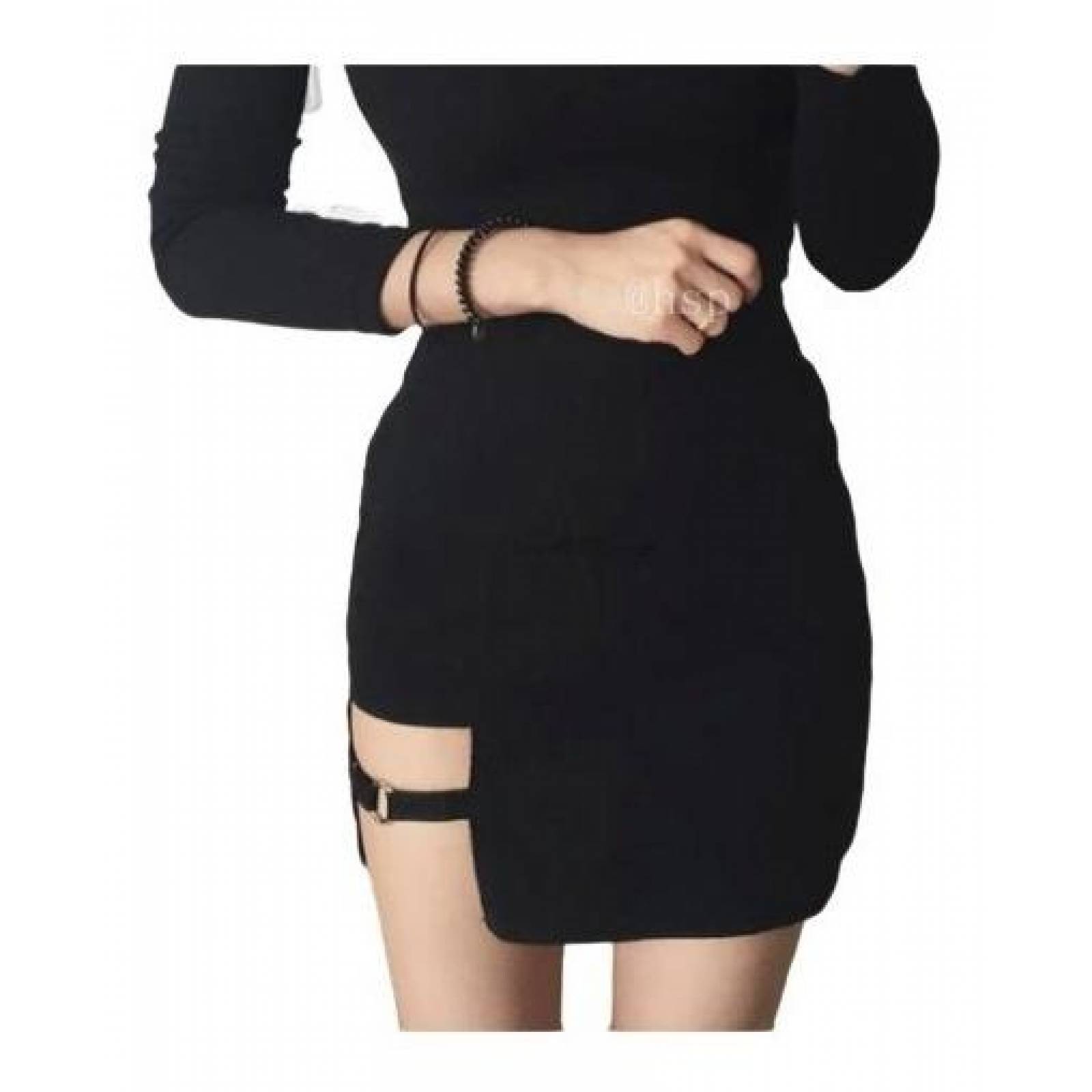 Falda Estilo Coreana Irregular Negra Minifalda