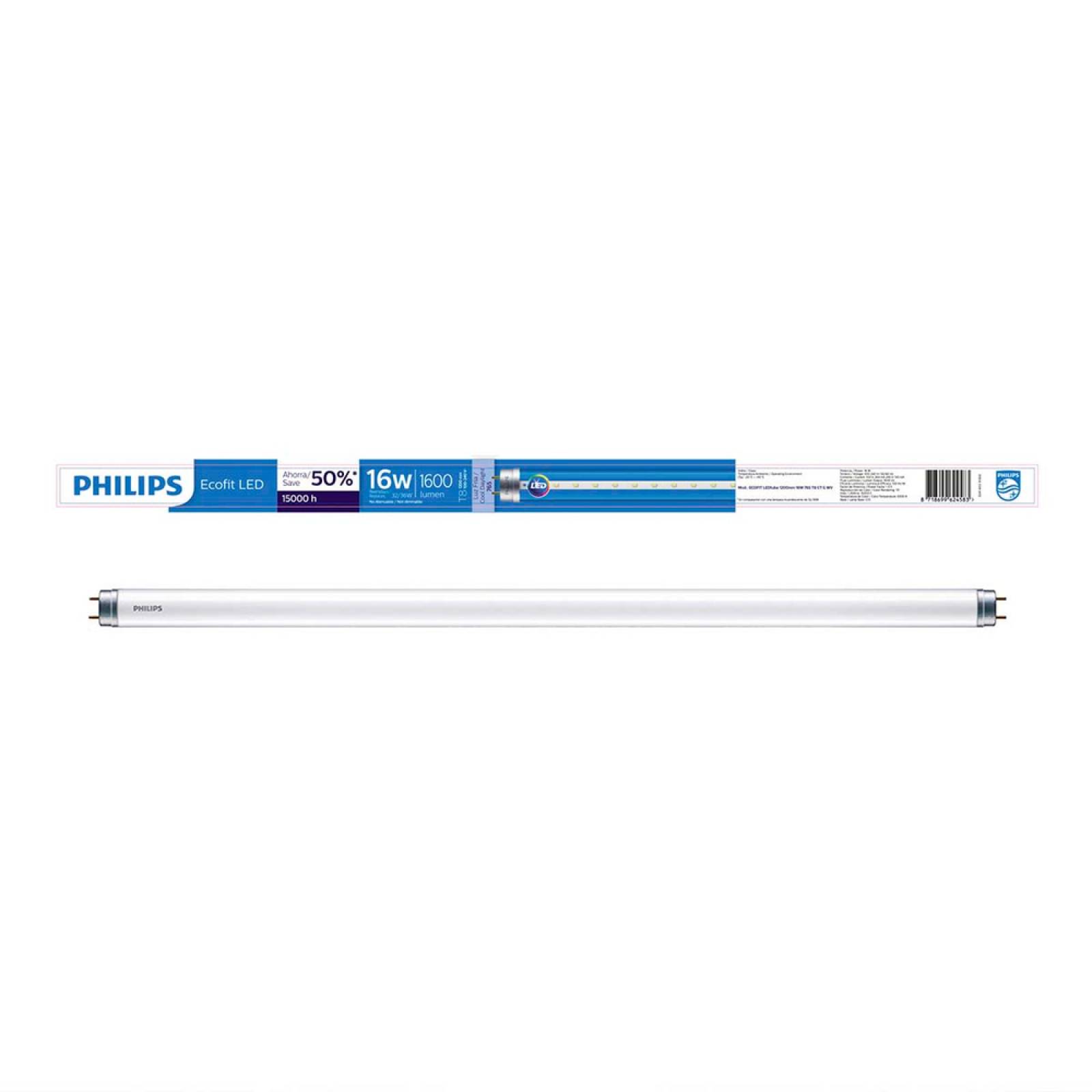 Tubo led t8 philips 16 w 1600 lúmenes luz fría