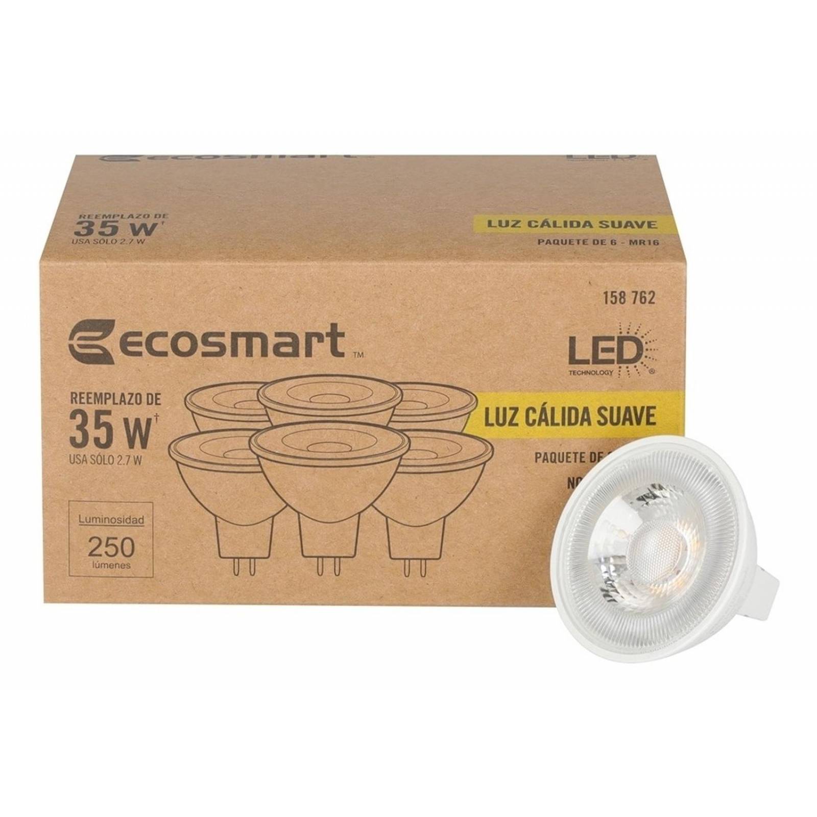 Foco Led Mr16 Ecosmart 2.7 W 250 Lúmenes Luz Cálida 6 Piezas