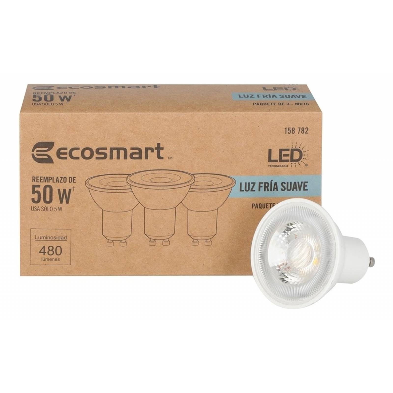 Foco Led Mr16 Ecosmart 5 W 480 Lúmenes Luz Blanca 3 Piezas