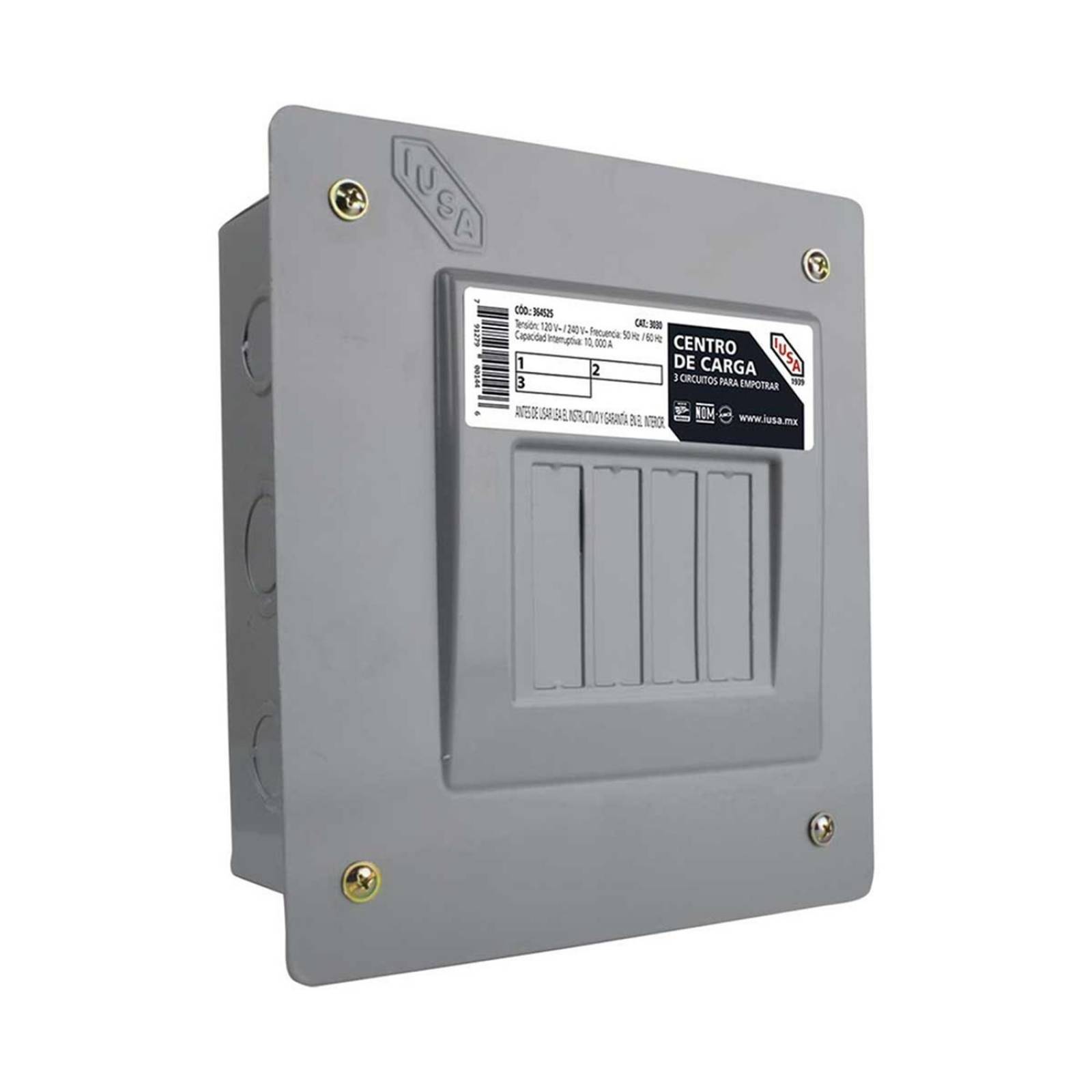 Centros de carga de 3 circuitos trifásico empotrar 70 amperes iusa