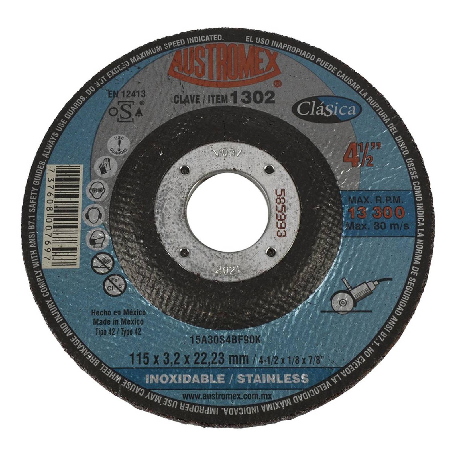 Disco abrasivo inoxidable de 4 1/2 pulgadas