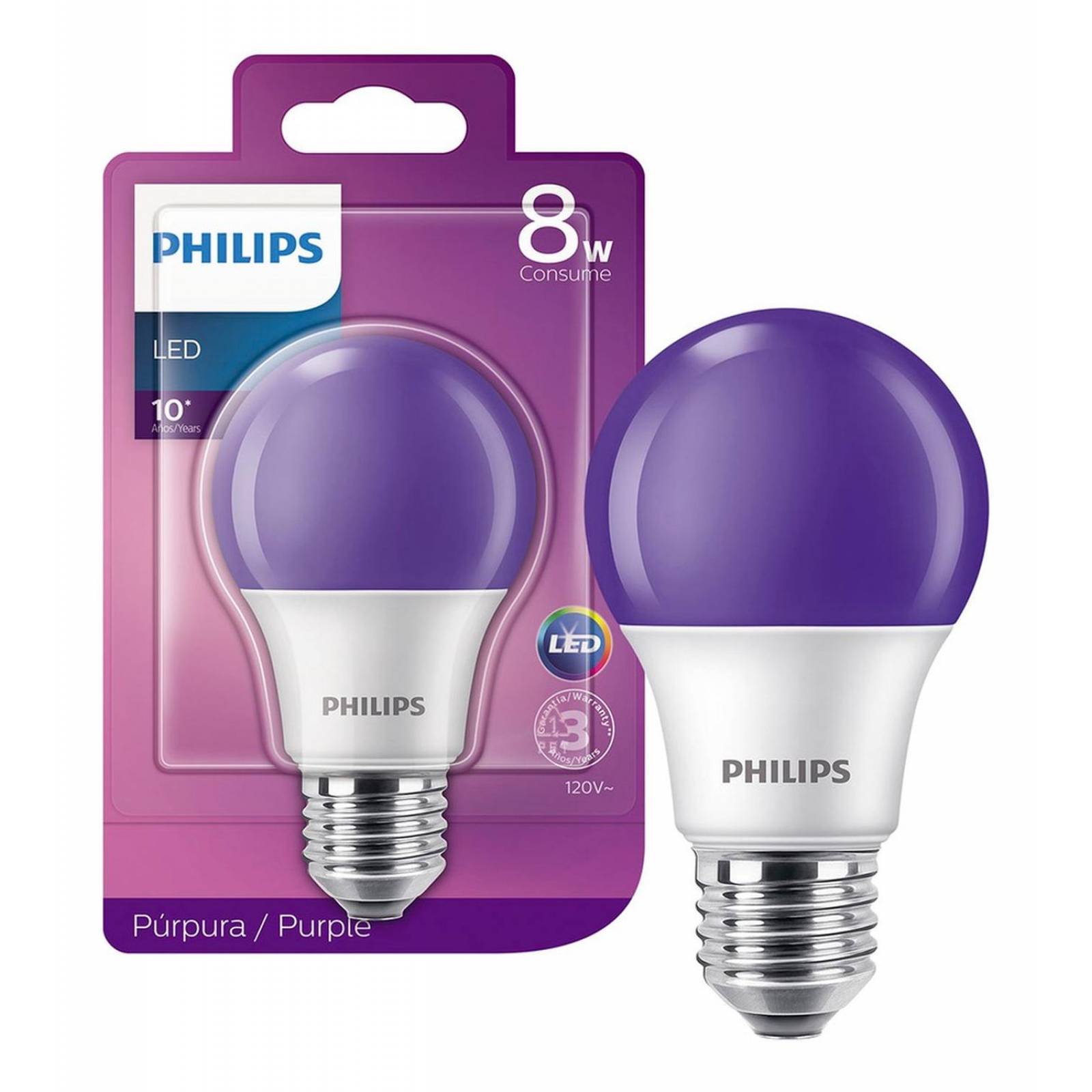 Foco Led A19 Philips 8 W Luz Morada