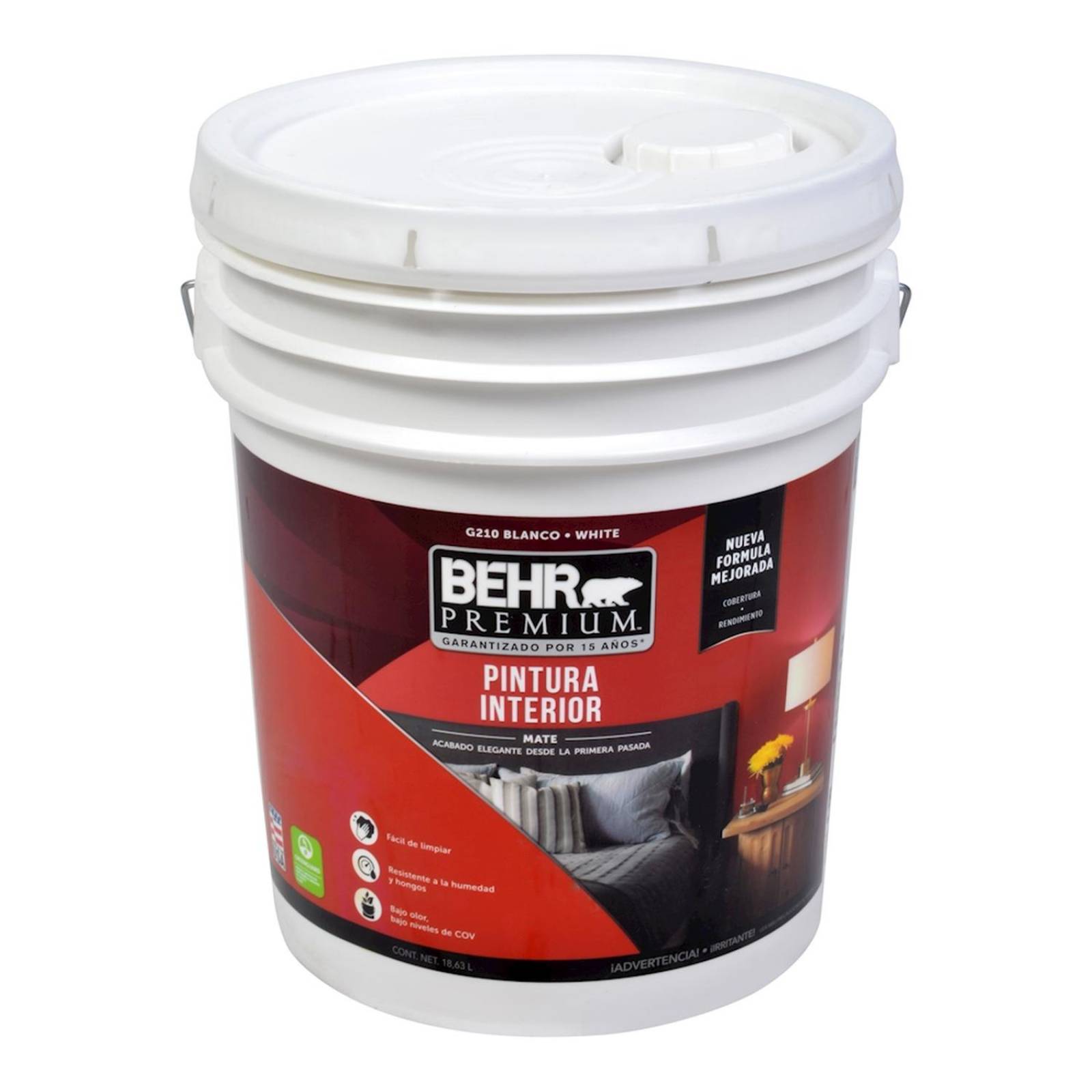 Pintura behr premium mate base blanca 18.63 l