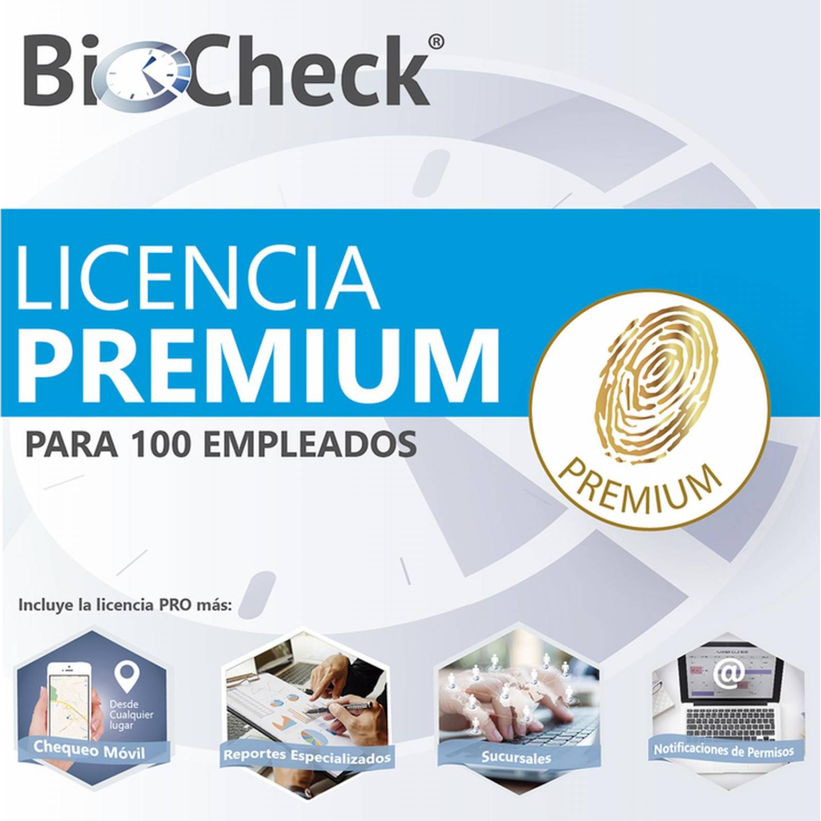 BioCheck licencia premium por 1 año 100 empleados