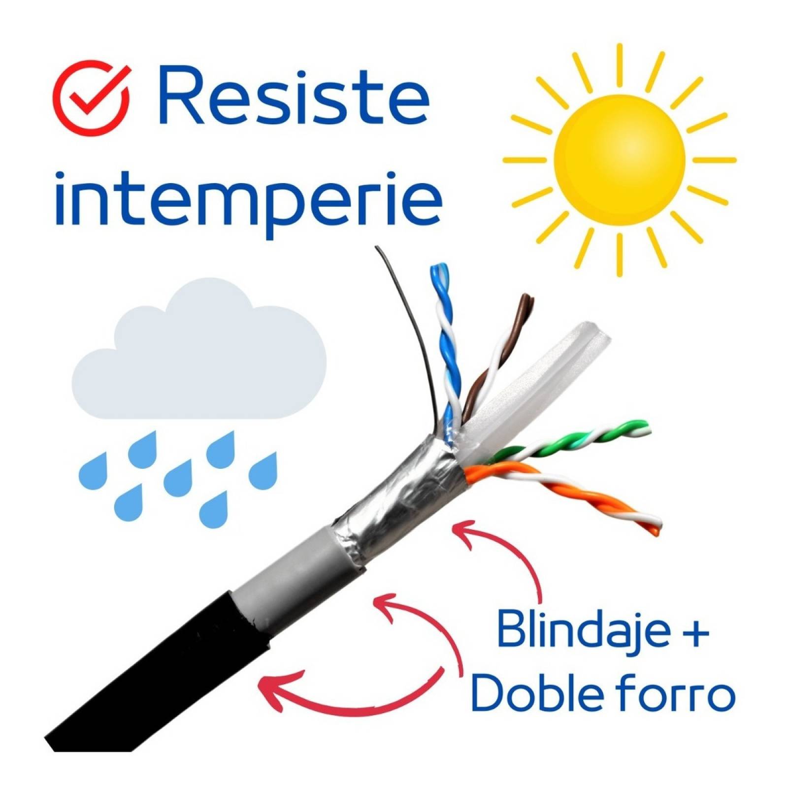 Cable Ethernet 50 Metros Exterior Blindado Cobre Red Cat 6