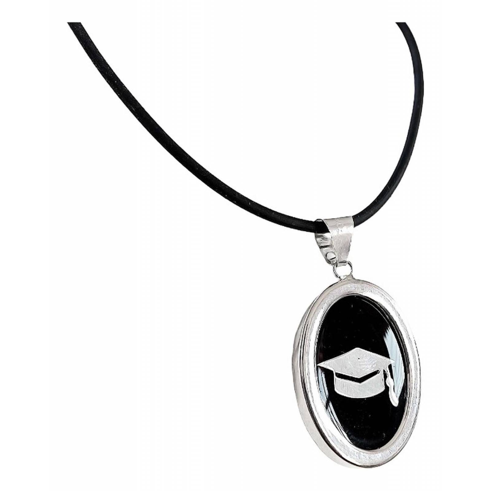 Collar Graduación Ajustable Caucho Encapsulada Plata 925 Negro Óvalo ...