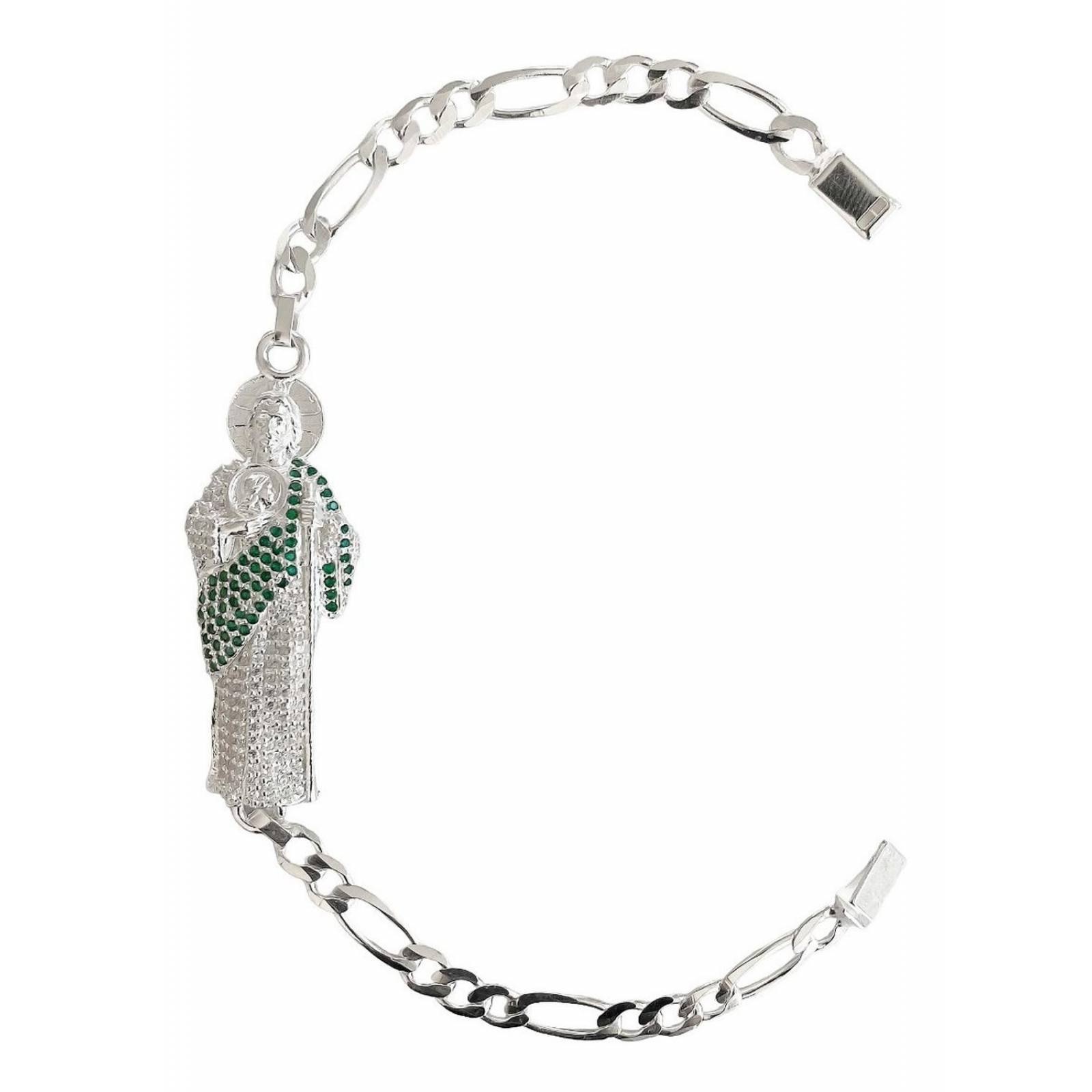 Pulsera San Judas Tadeo Esclava Plata Solida Ley 925 6 cm - 22 cm Verde 2 Cartier Largo/Ancho ...