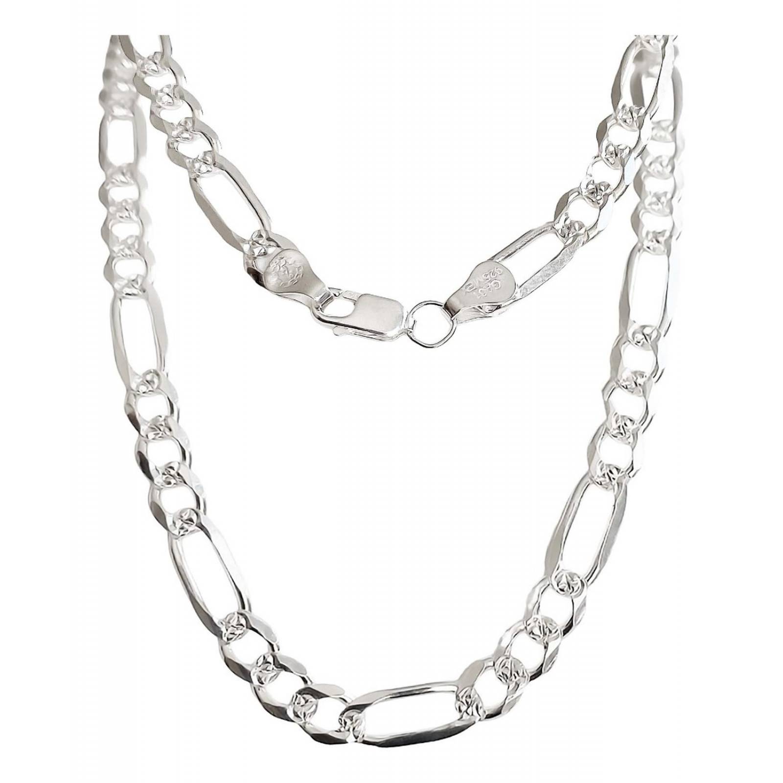 Cadena De Plata 925 Diamantada Hombre Fígaro 65 Cm X 6 Mm