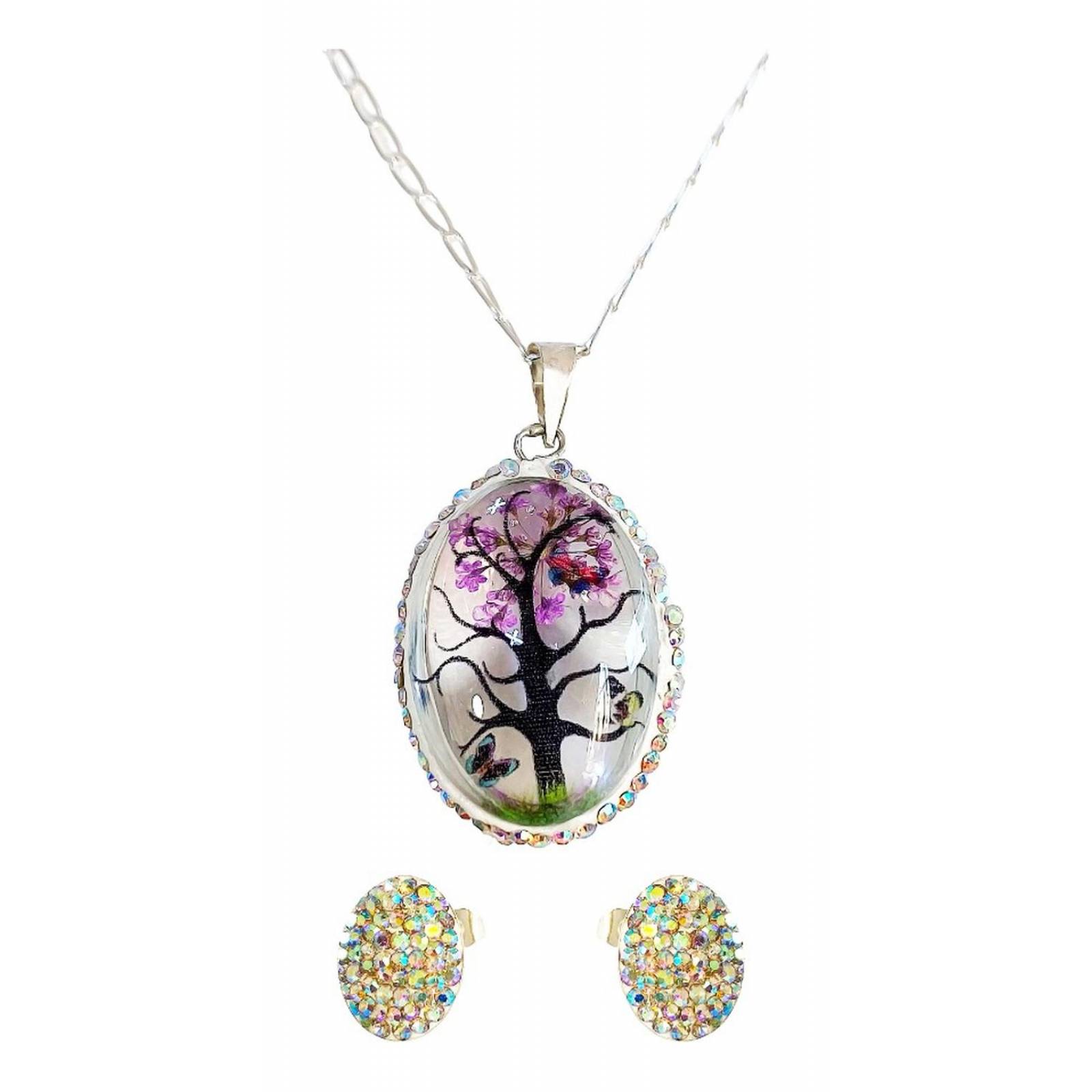 Juego Kit Arbol De La Vida Natural Encapsulado Plata 925 Ovalo morado ...