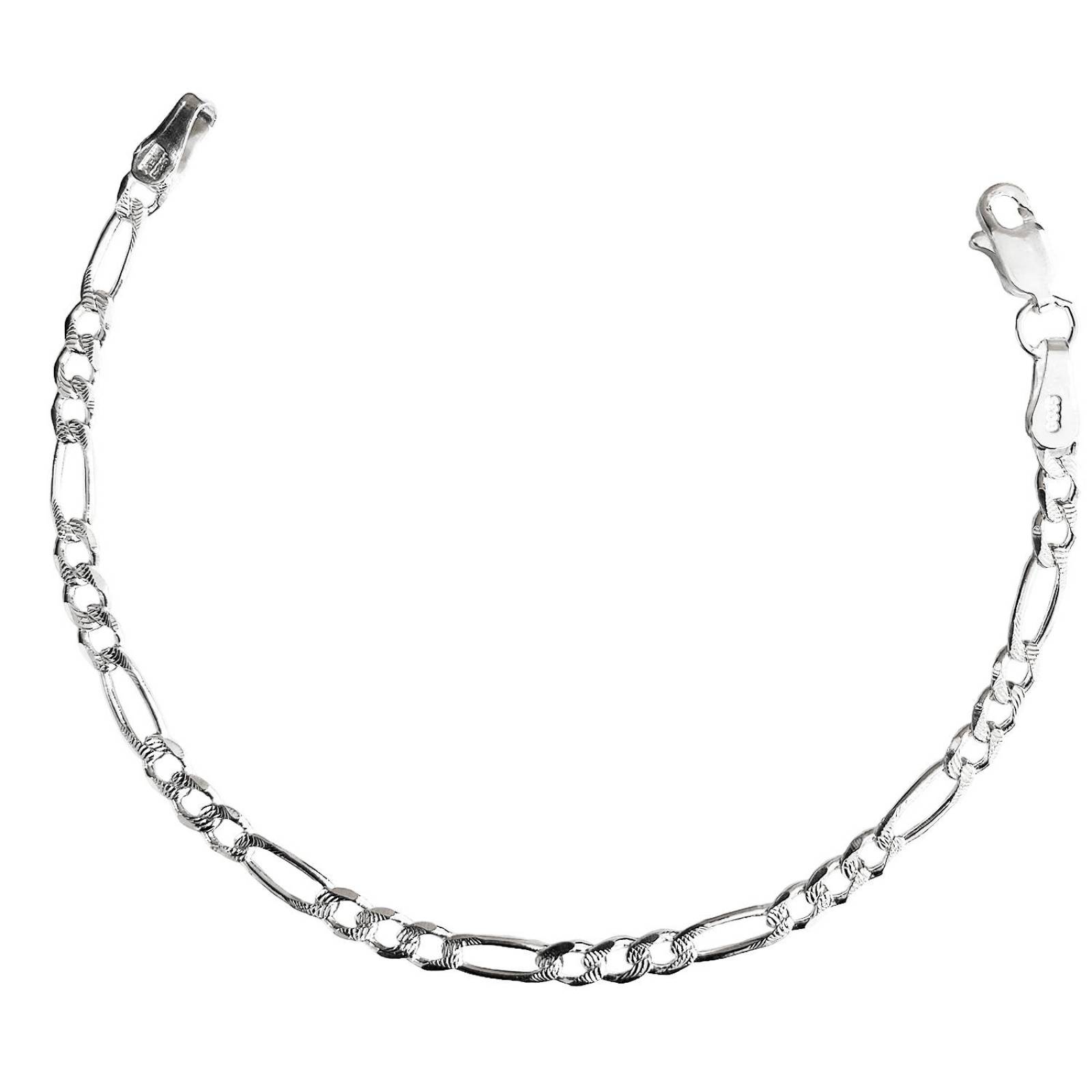 Esclava Pulsera Fígaro 3x1 Diamantada Unisex Plata 925 4 Mm Plateado Largo / Ancho 17.5 cm x 0.4 ...