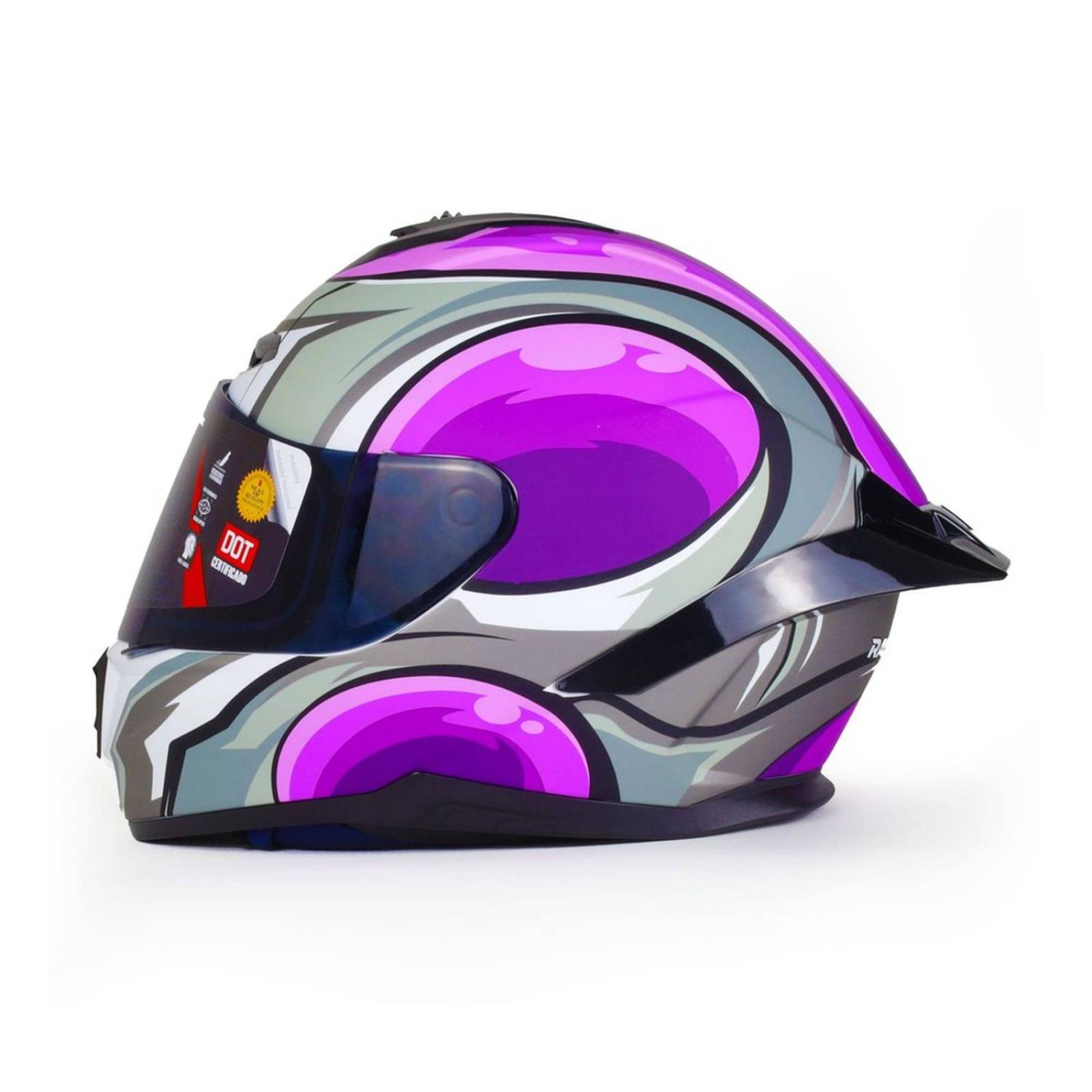 Casco Para Moto Rasen Cerrado Morado Con Gris Y Blanco Certificado Dot Violeta