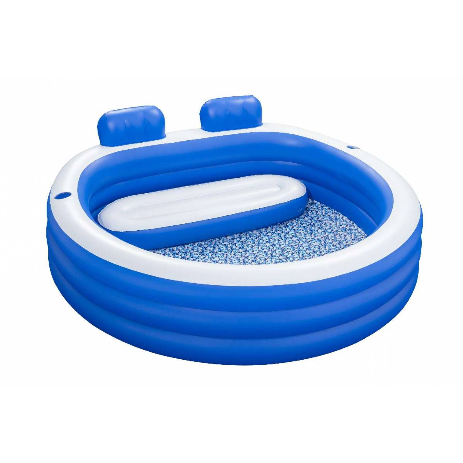 Alberca inflable familiar redonda color azul con porta vaso y asientos ...