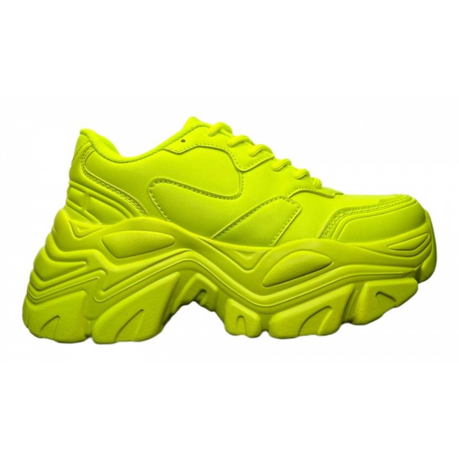 Sneakers Tenis para Mujer Dama de Plataforma Chunky Tendencia Amarillo Neón