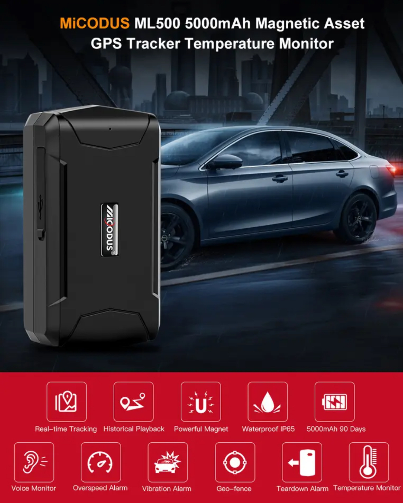 Localizador GPS MICODUS ML500 Portátil batería de 5000 mAh plataforma MICODUS gratis