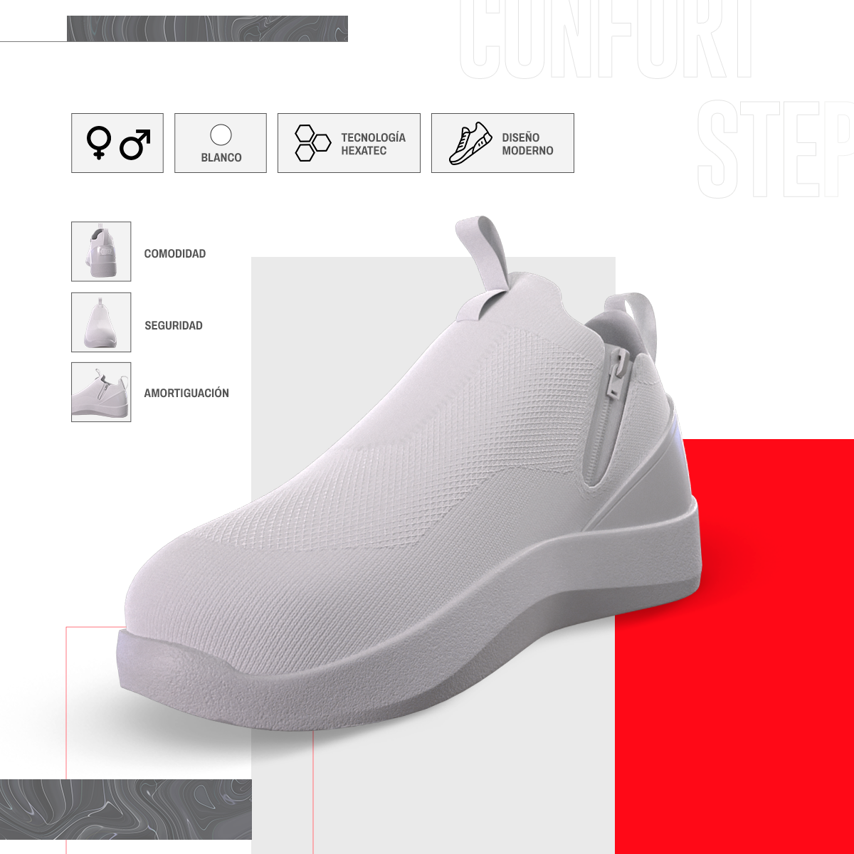 Tenis Inteligentes Confort Step con Tecnología Hexatec Unisex Blanco