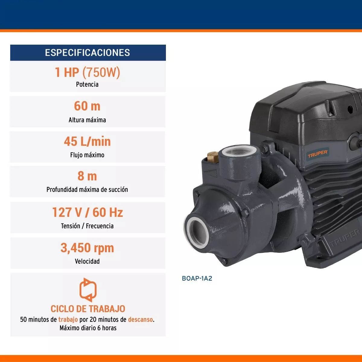 Bomba periférica Truper BOAP-1/2A2 1/2 HP color negro 60Hz 127V