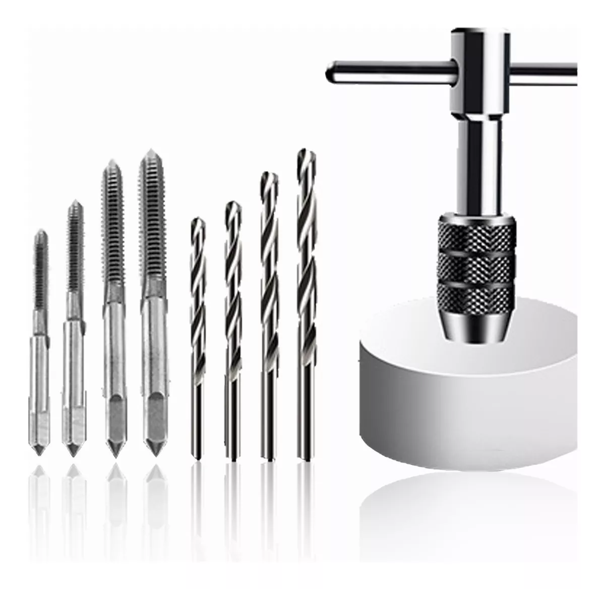 5 Machuelos Con Maneral Brocas Para Rosca Roscador M3 - M8 Gris