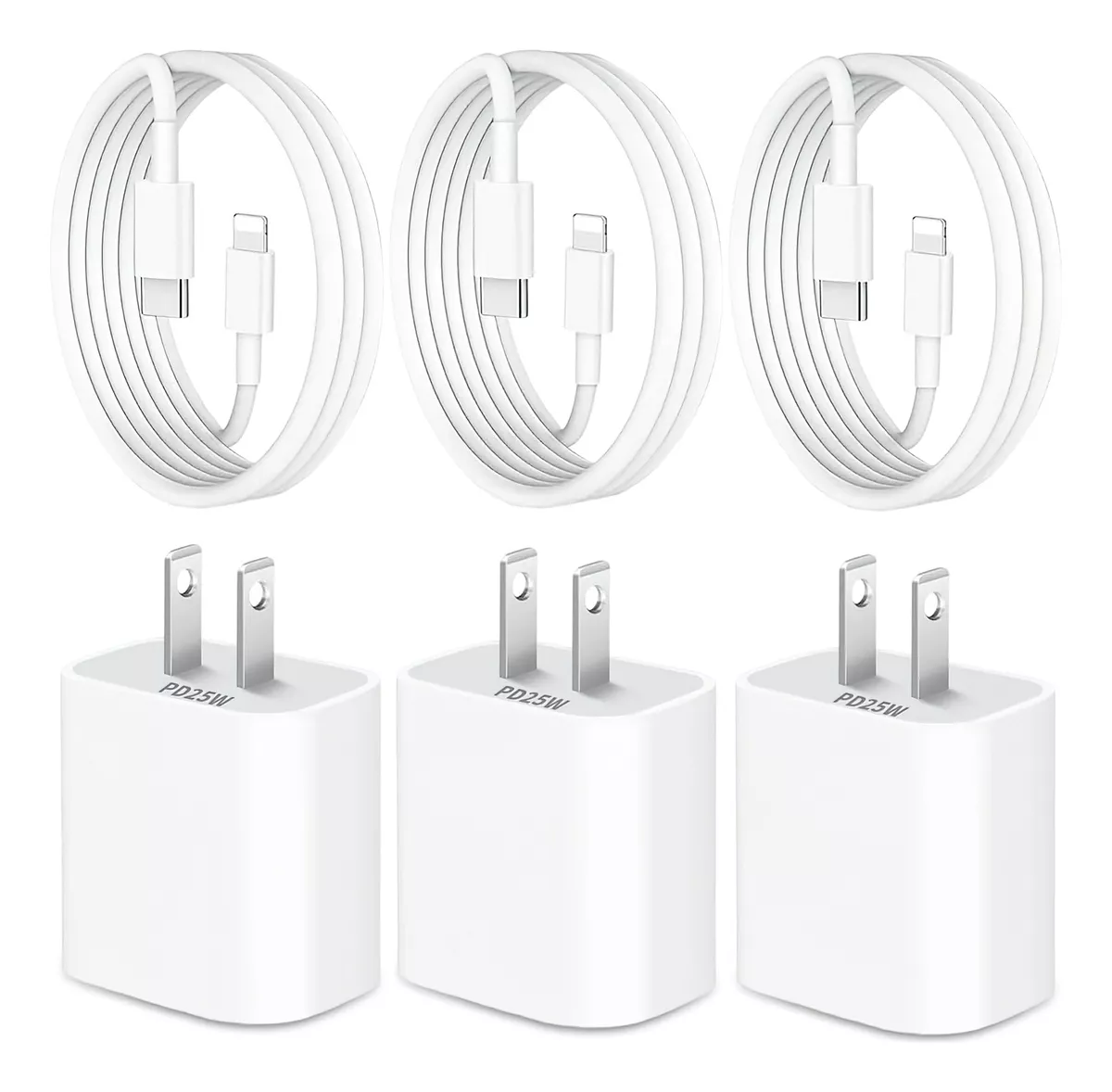 25w Cargador Carga Rapida Para iPhone Tipo C Cable 3 Pack Blanco