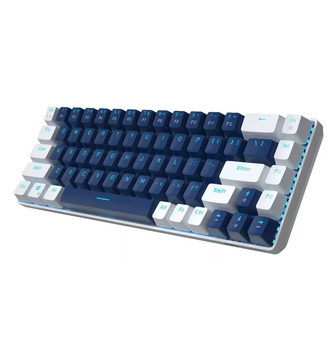 Teclado gamer Blue color azul y blanco con luz azul
