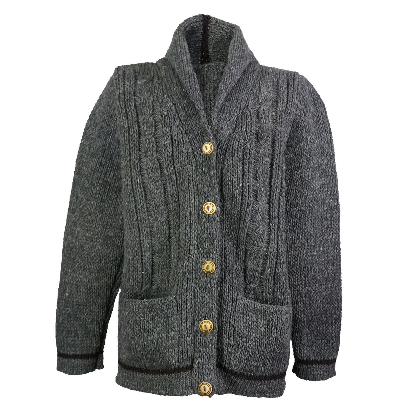 Abrigo Suéter con botones de lana natural de oveja color gris.