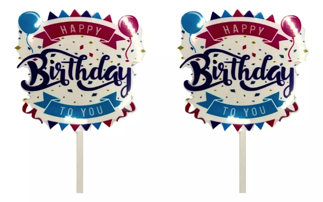 Paquete 2 Cake Topper Happy Birthday Transparente Para Pastel