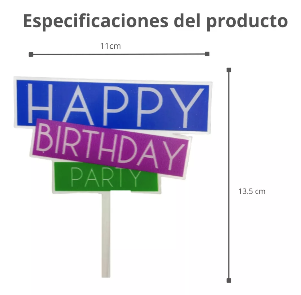 Pack 3 Letreros Para Pastel De Happy Birthday Cake topper