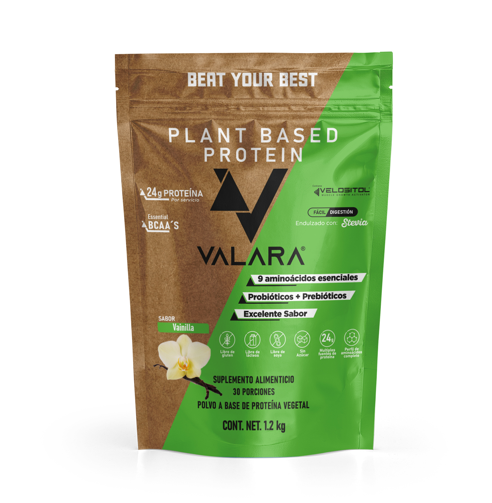 Proteína Vegana Valara Sabor Vainilla 1.2 kg.