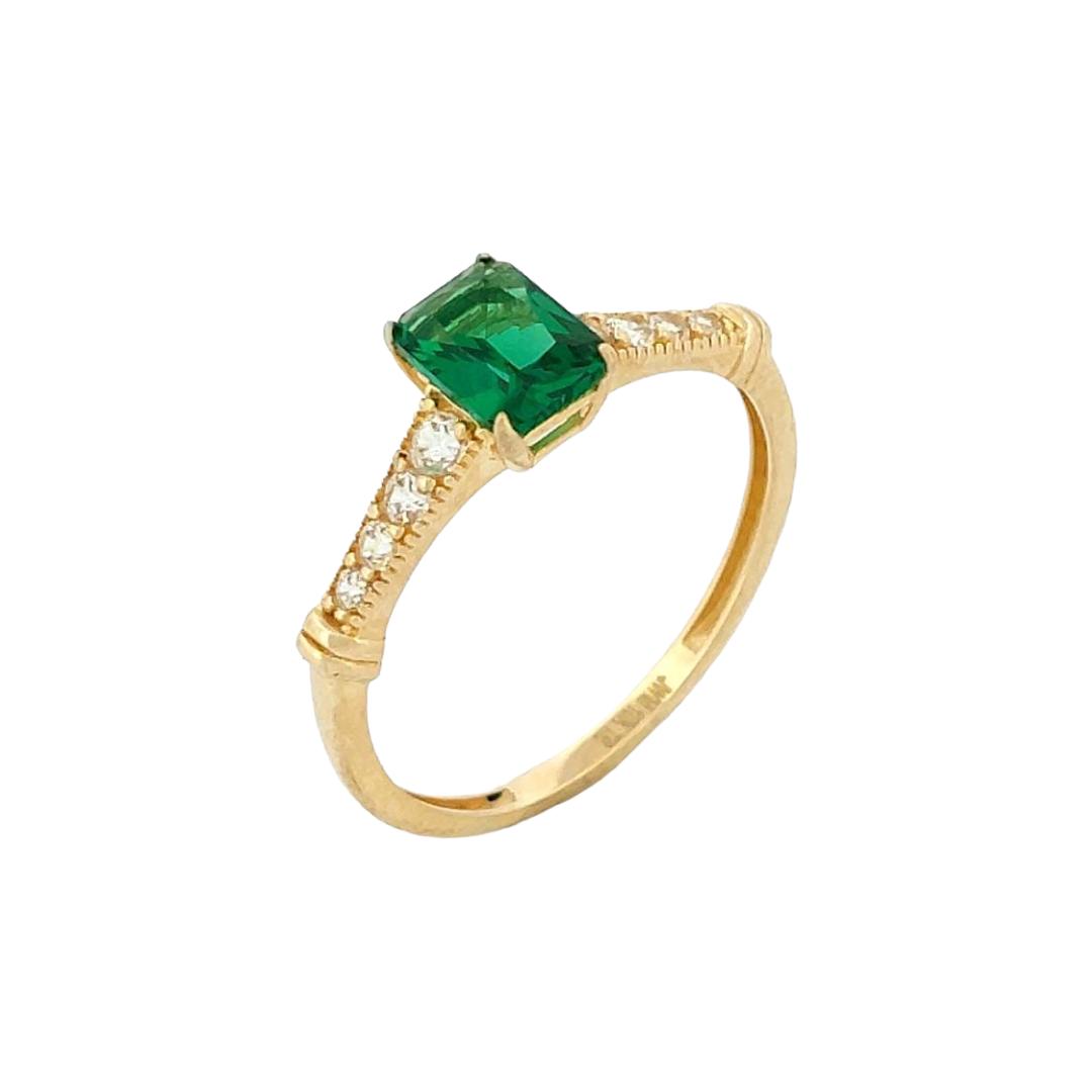 Anillo Zirconias Verde/Blancas Oro 10 k + Obsequio.