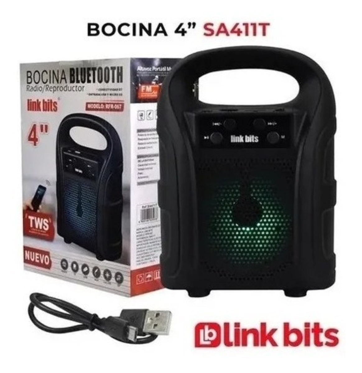 Bocina Recargable Bluetooth Radio Fm Tws 4 Pulgadas