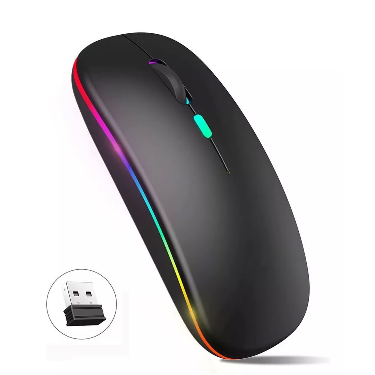 Mouse Inalambrico Recargable RGB Slim Negro.
