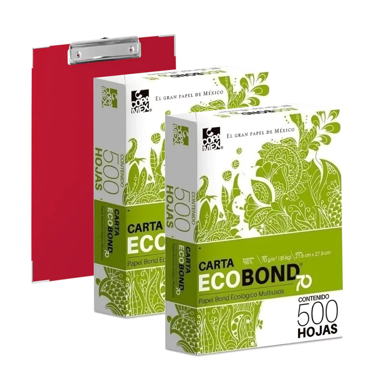 Papel Bond Carta 1000 hojas ECOBOND Blanco con tabla clip.