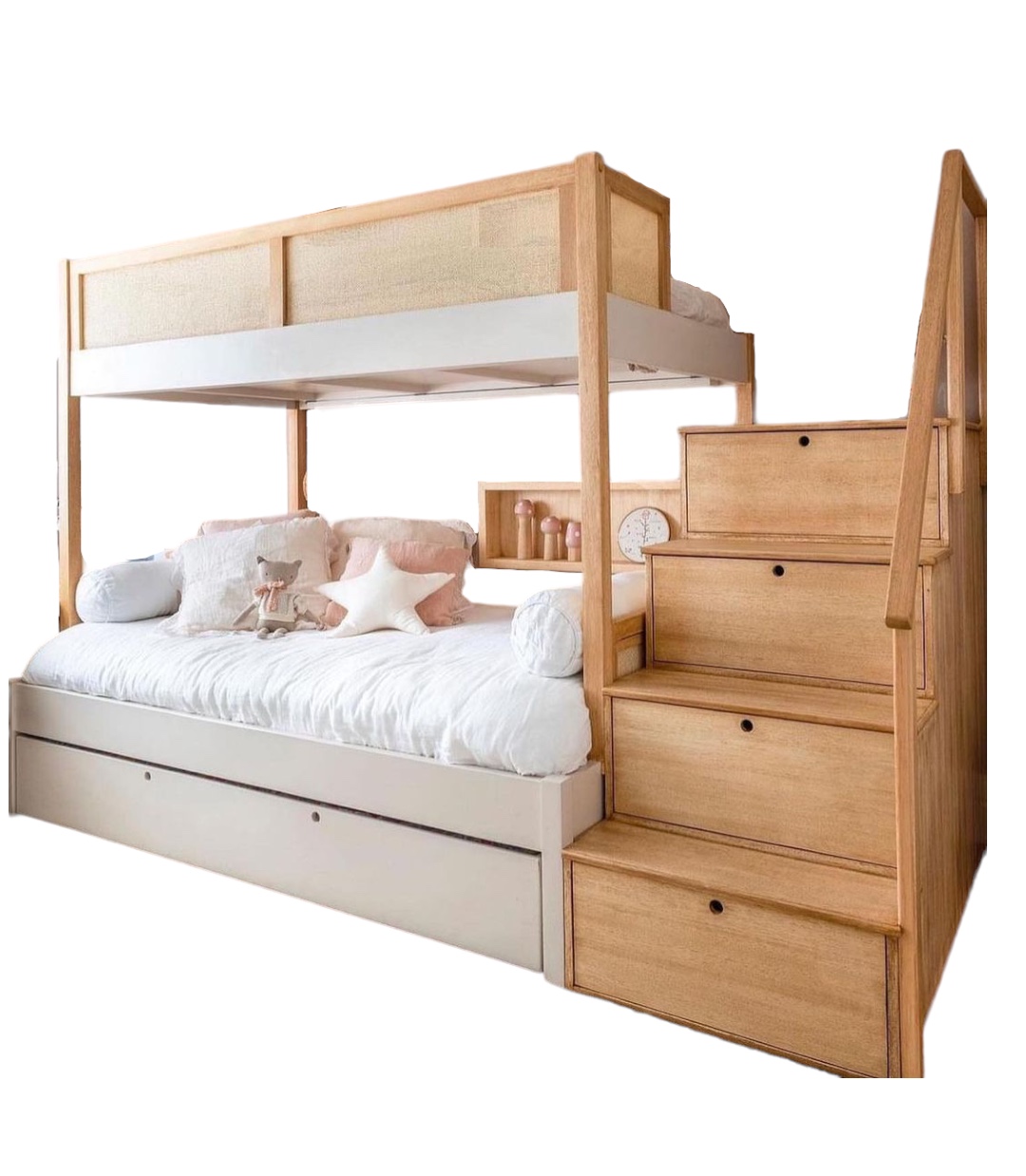 Litera Infantil Triple de Madera Individual-Matrimonial con Escalera de ...
