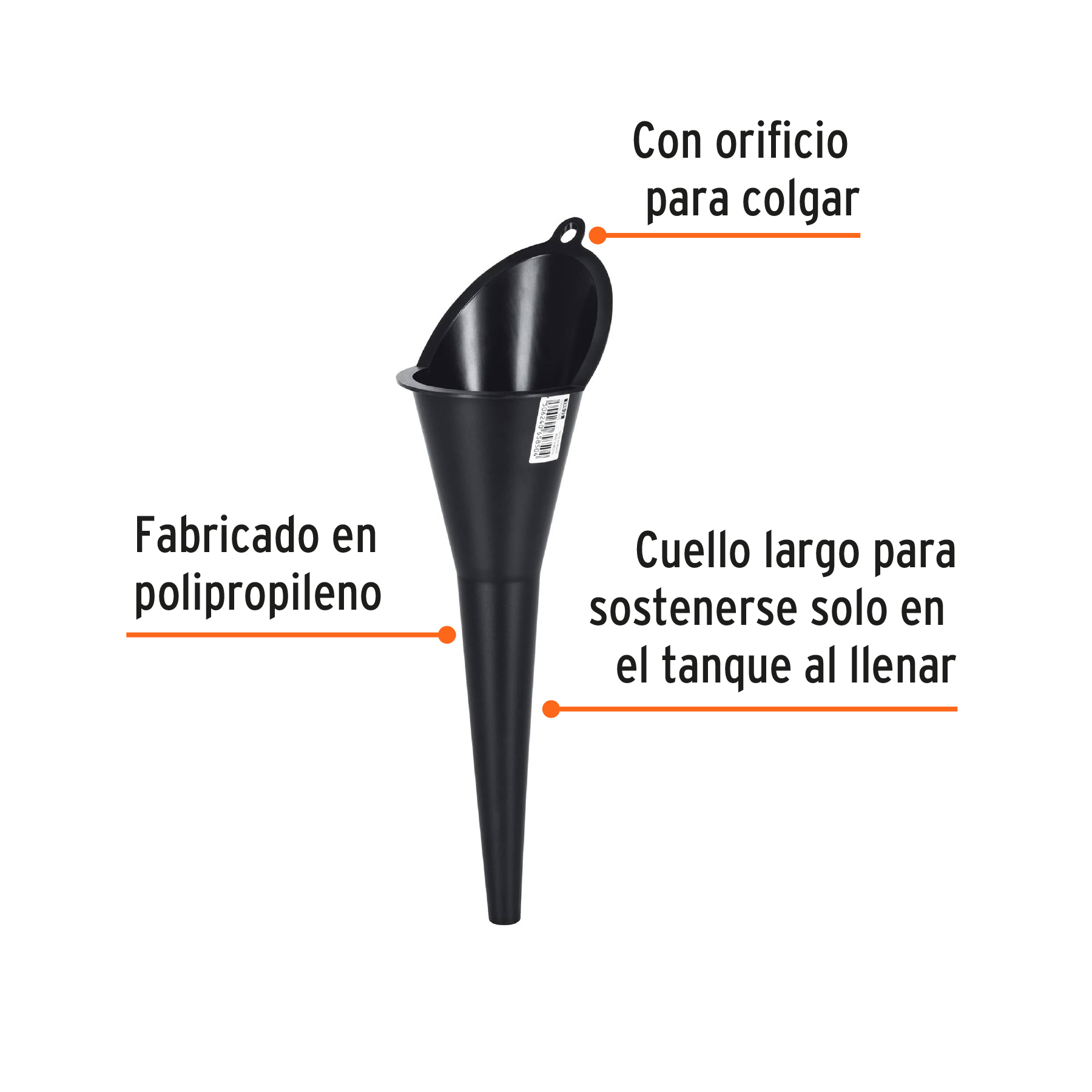 Embudo plástico 2.5", Para usos generales y gasolina, llenado de ...