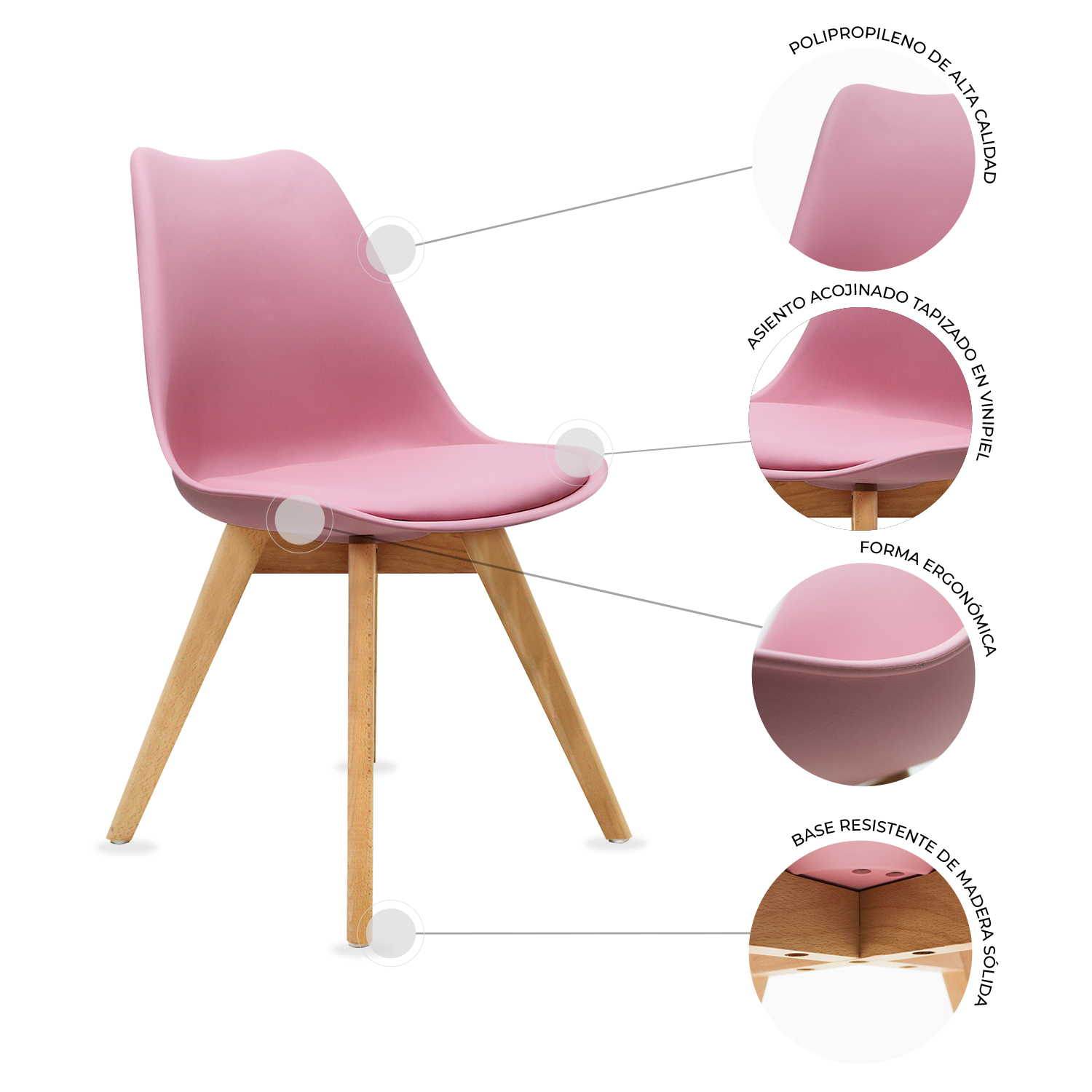 Set Comedor Oslo Melamina 120 Nogal 4 sillas Frankfurt Rosa Mundo In.