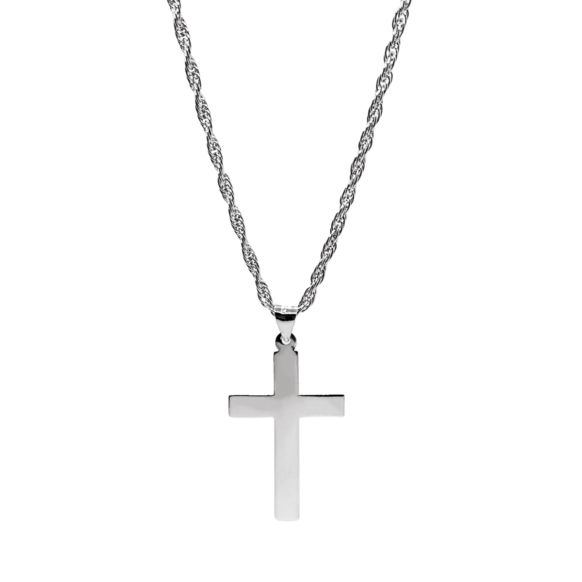 Cadena cruz plata .925 torzal y baño de rodio.