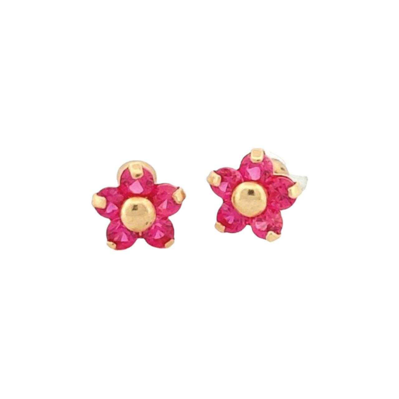 Broqueles Flor Rosa 5 Zirconias Oro 10 K + Obsequio.