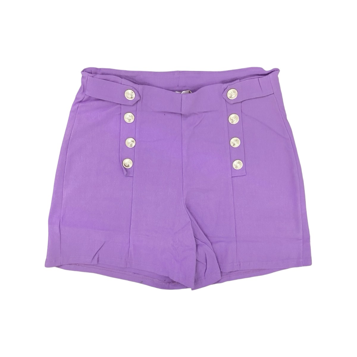Short Elástico Con Botones Dorados Gabardina Largo/LILA.