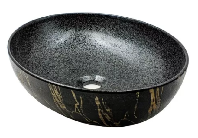 Lavabo Cerámico para Baño ZAN, colores negro y cobrizo con texturas en ...