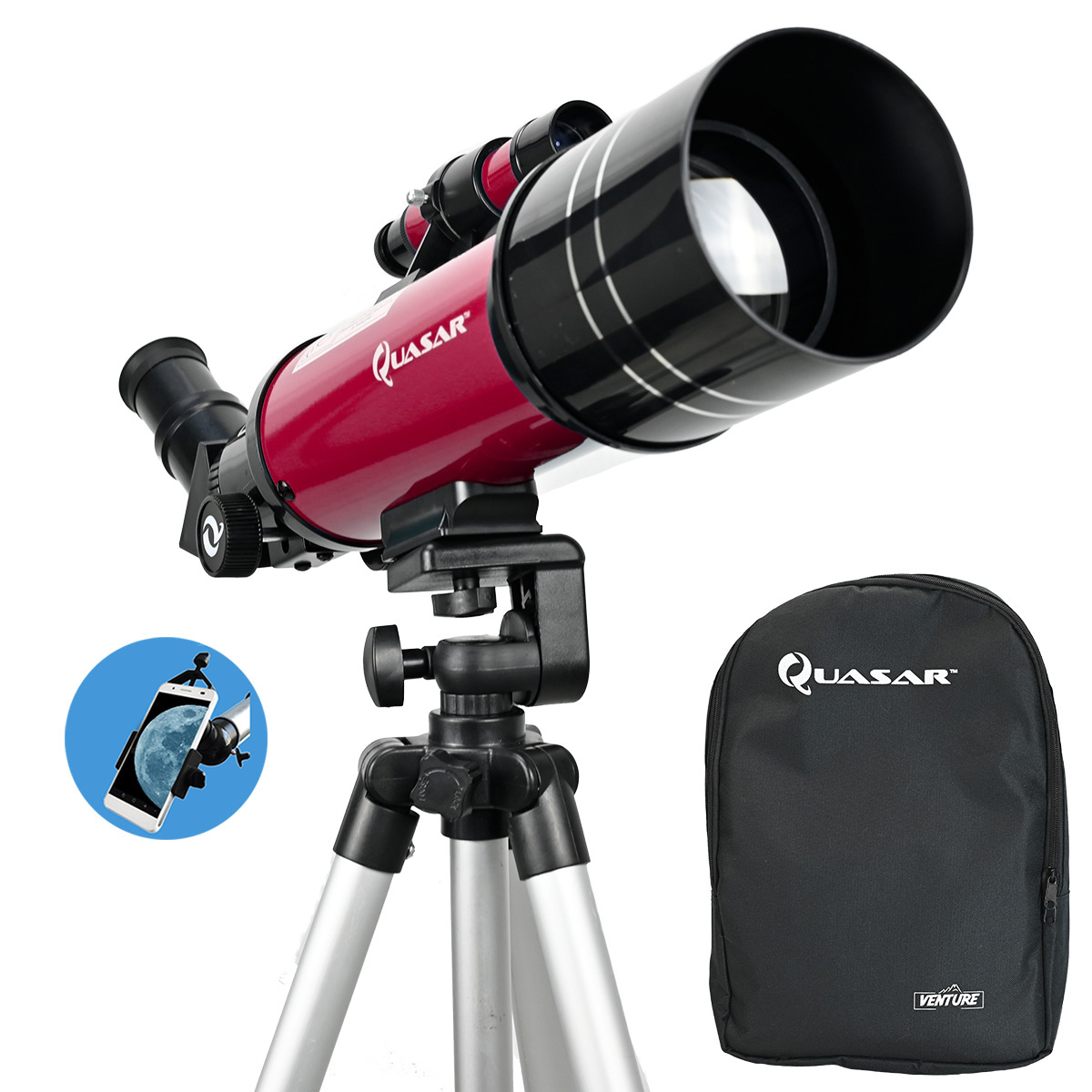 Telescopio Quasar Venture QV70 120x Con Adaptador Smartphone Cherry